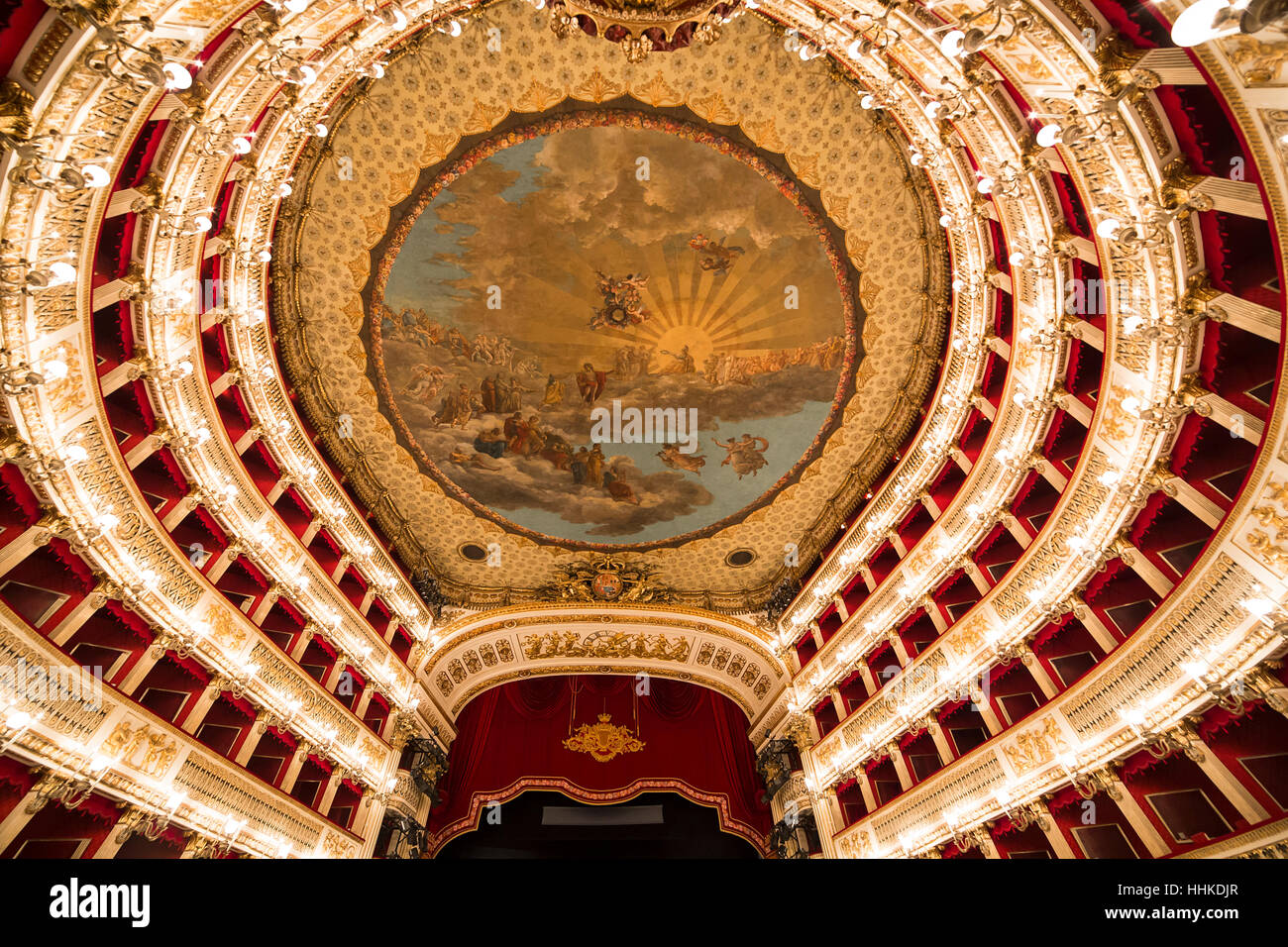 Interiors and details of Teatro di San Carlo, Naples opera house, Italy ...