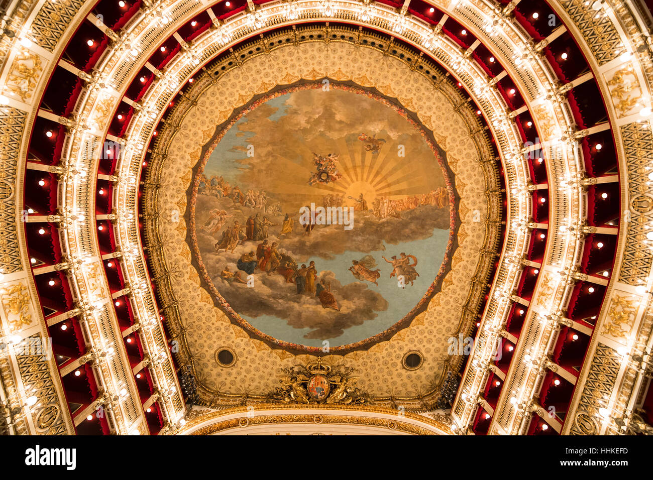 Interiors and details of Teatro di San Carlo, Naples opera house, Italy ...