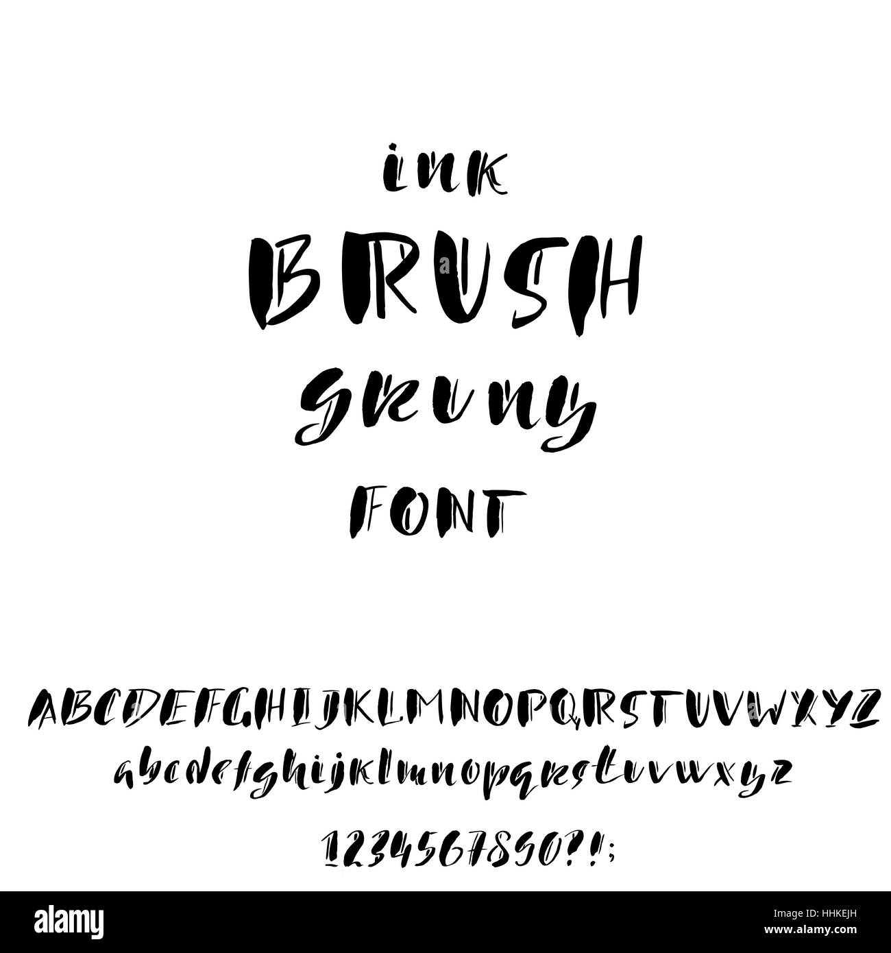 Hand drawn font made by dry brush strokes. Grunge style alphabet ...