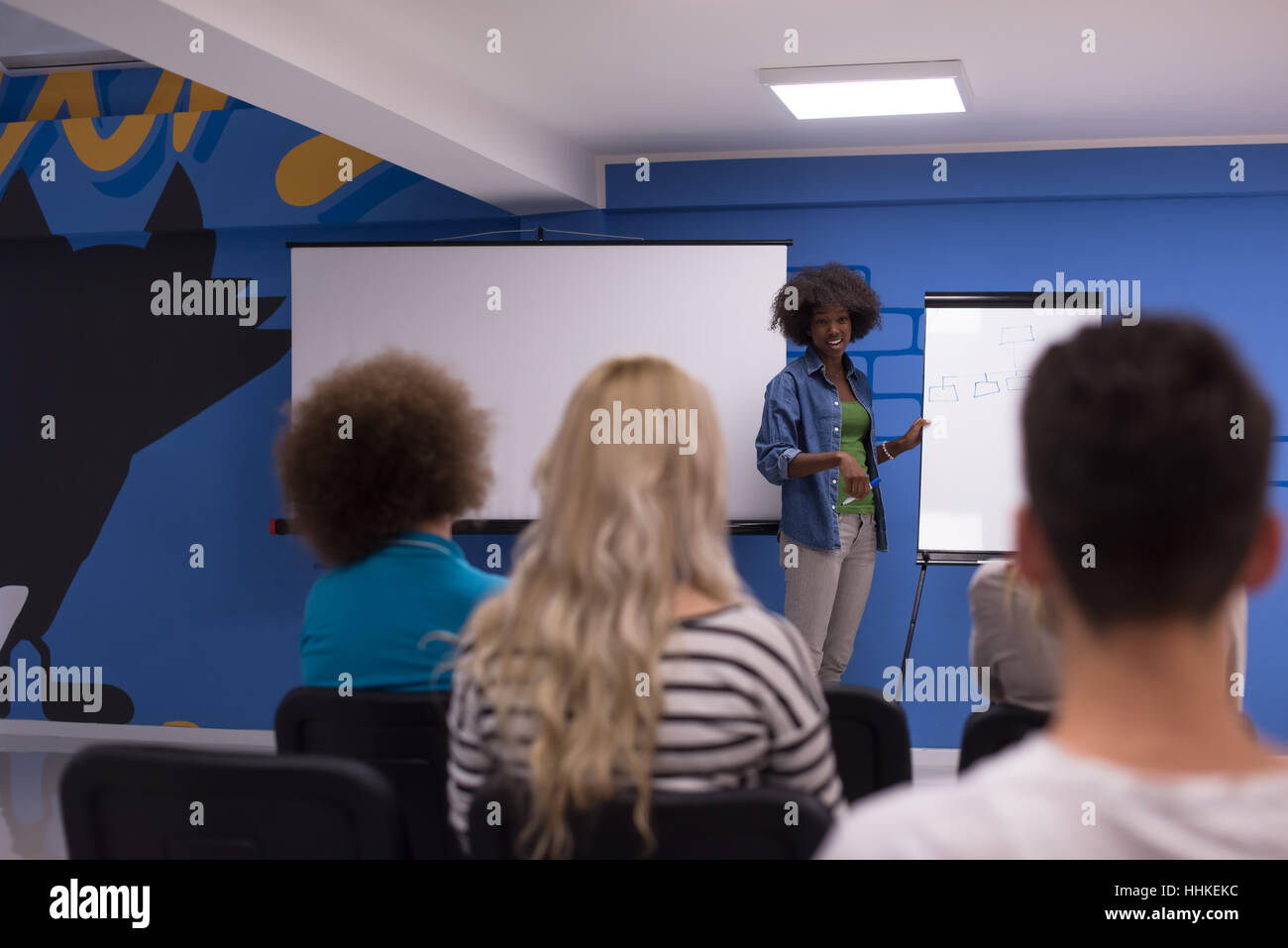 Young african american Speaker Seminar Corporate Business Meeting ...