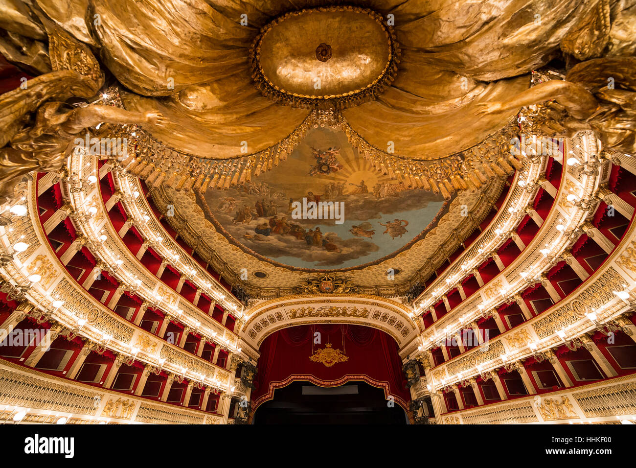 Interiors and details of Teatro di San Carlo, Naples opera house, Italy ...