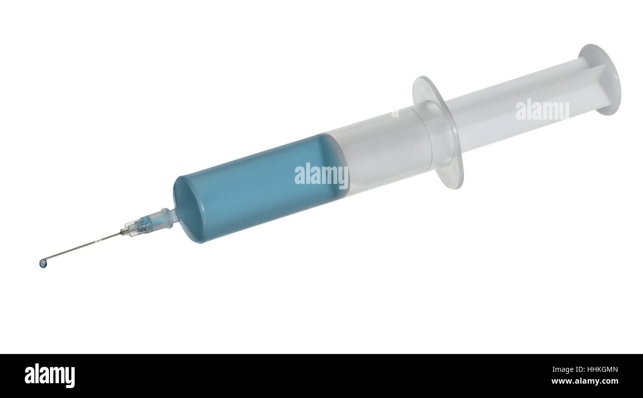 injection theme showing a syringe filled with blue liquid, isolated on ...