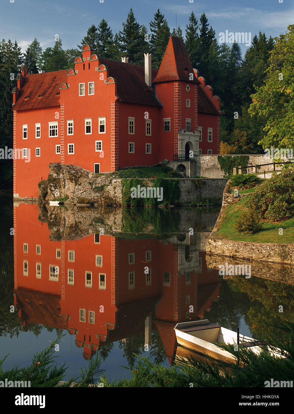 tower, medieval, castle, czech, red, water, chateau, tower, medieval ...
