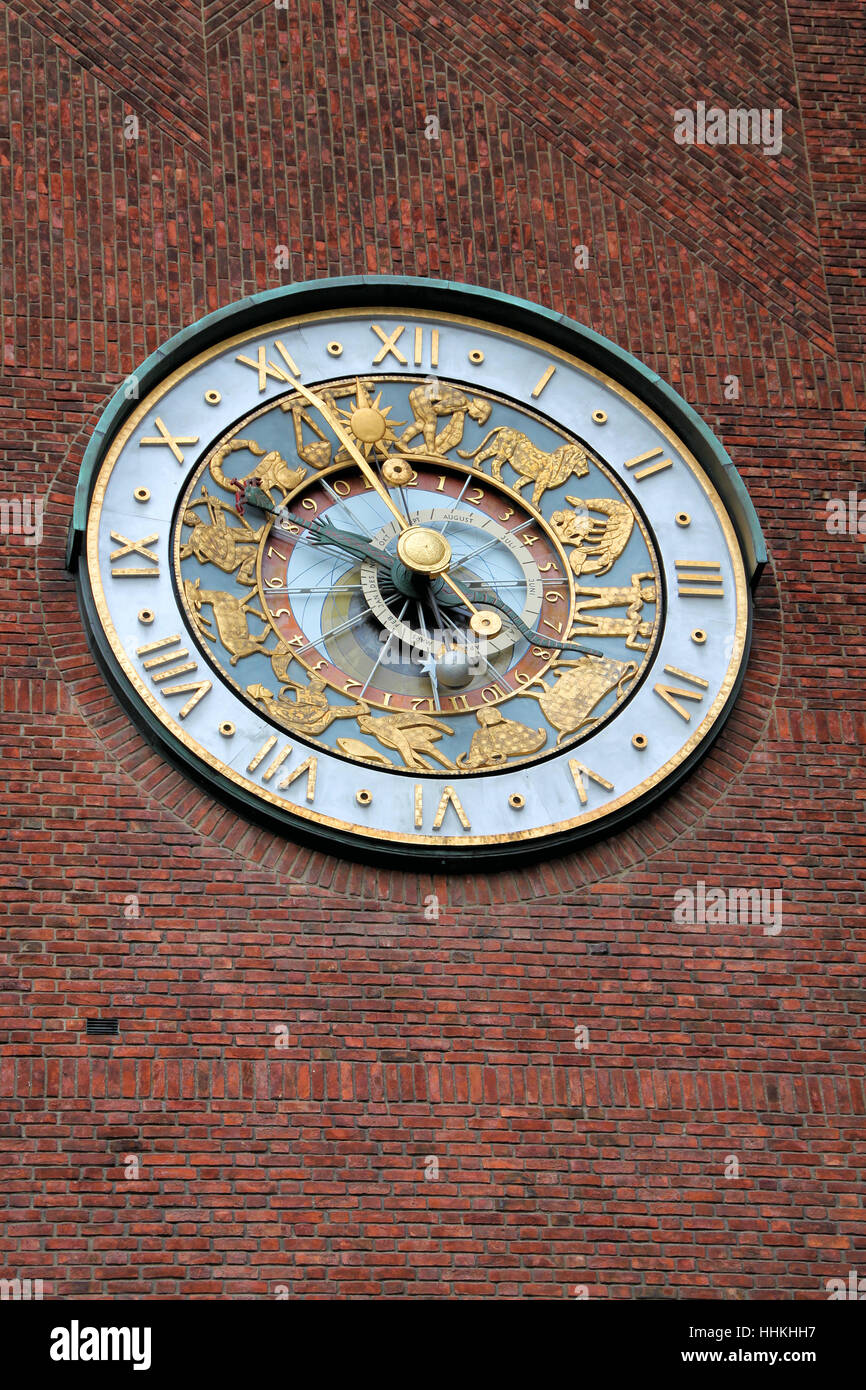 clock, norway, town hall, zodiac, roman, arabian, digit, blue, clock ...