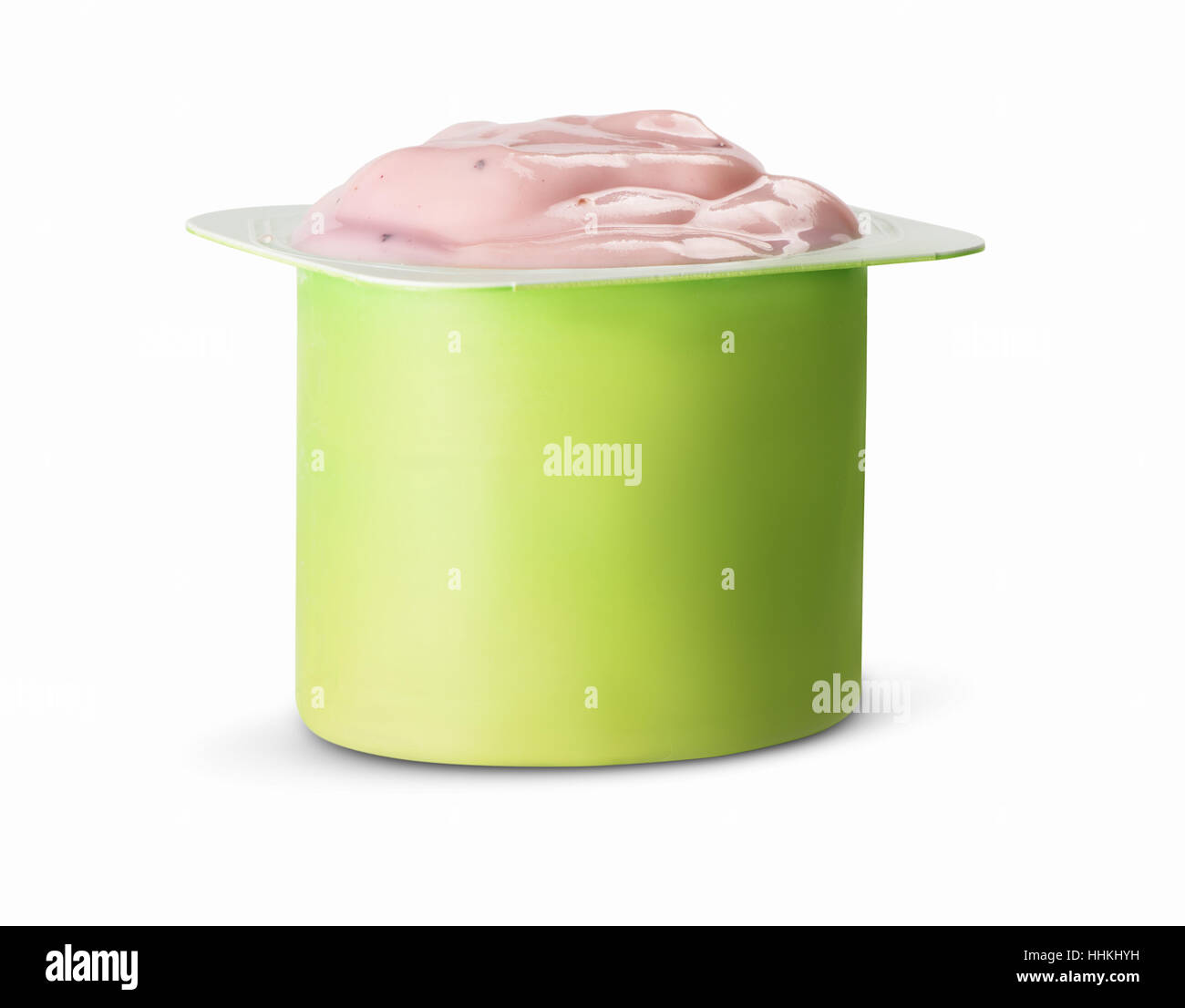 strawberry yogurt in green plastic cup on white background Stock Photo ...