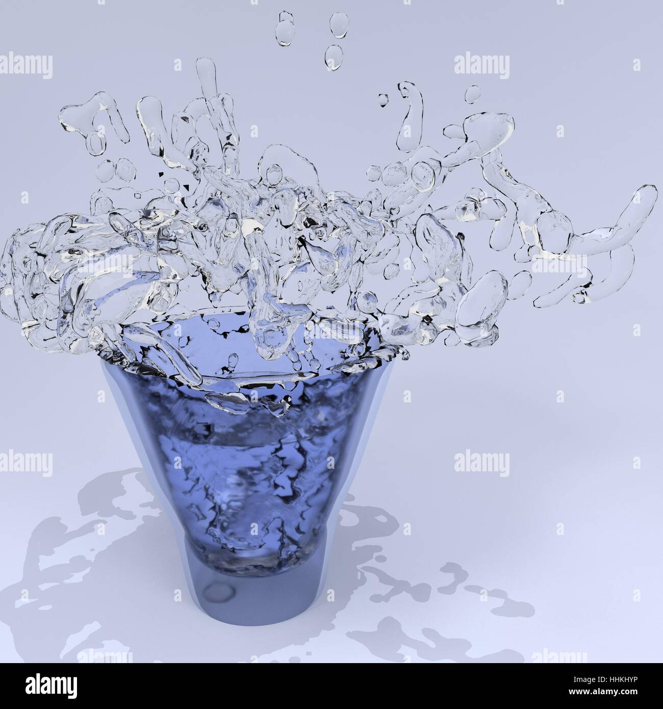 Water was totally inside a blue transparent cup when an ice dropped ...
