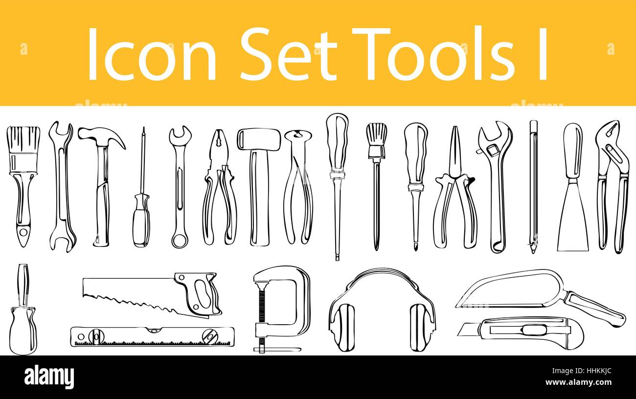 Drawn Doodle Lined Icon Set Tools I with 23 icons for the creative use ...