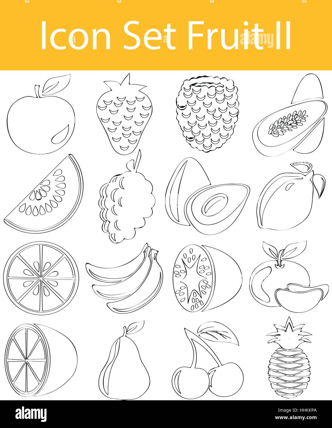 Drawn Doodle Lined Icon Set Fruit II with 16 icons for the creative use ...