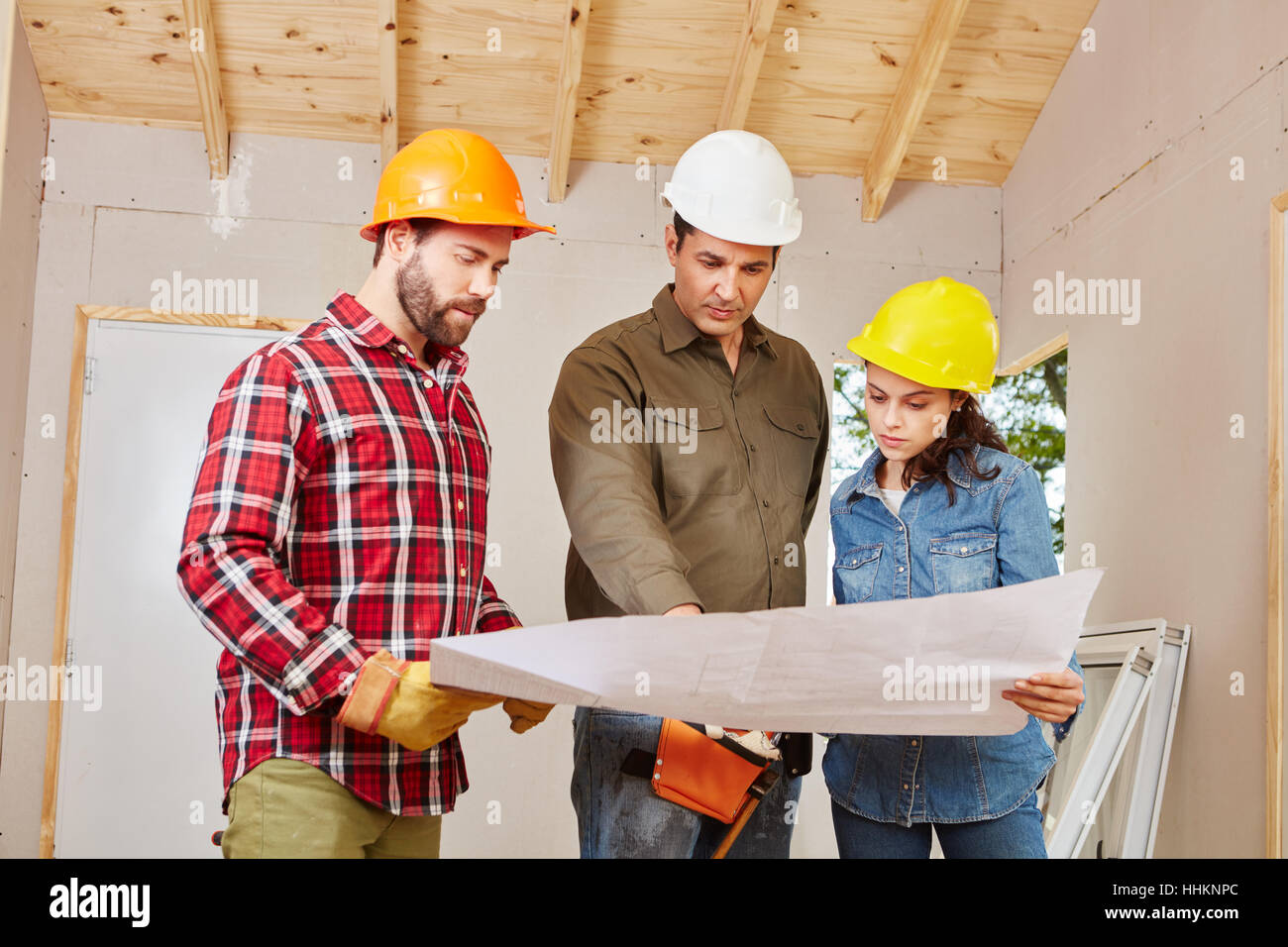 Craftsman planning and talking in cooperation during meeting Stock ...