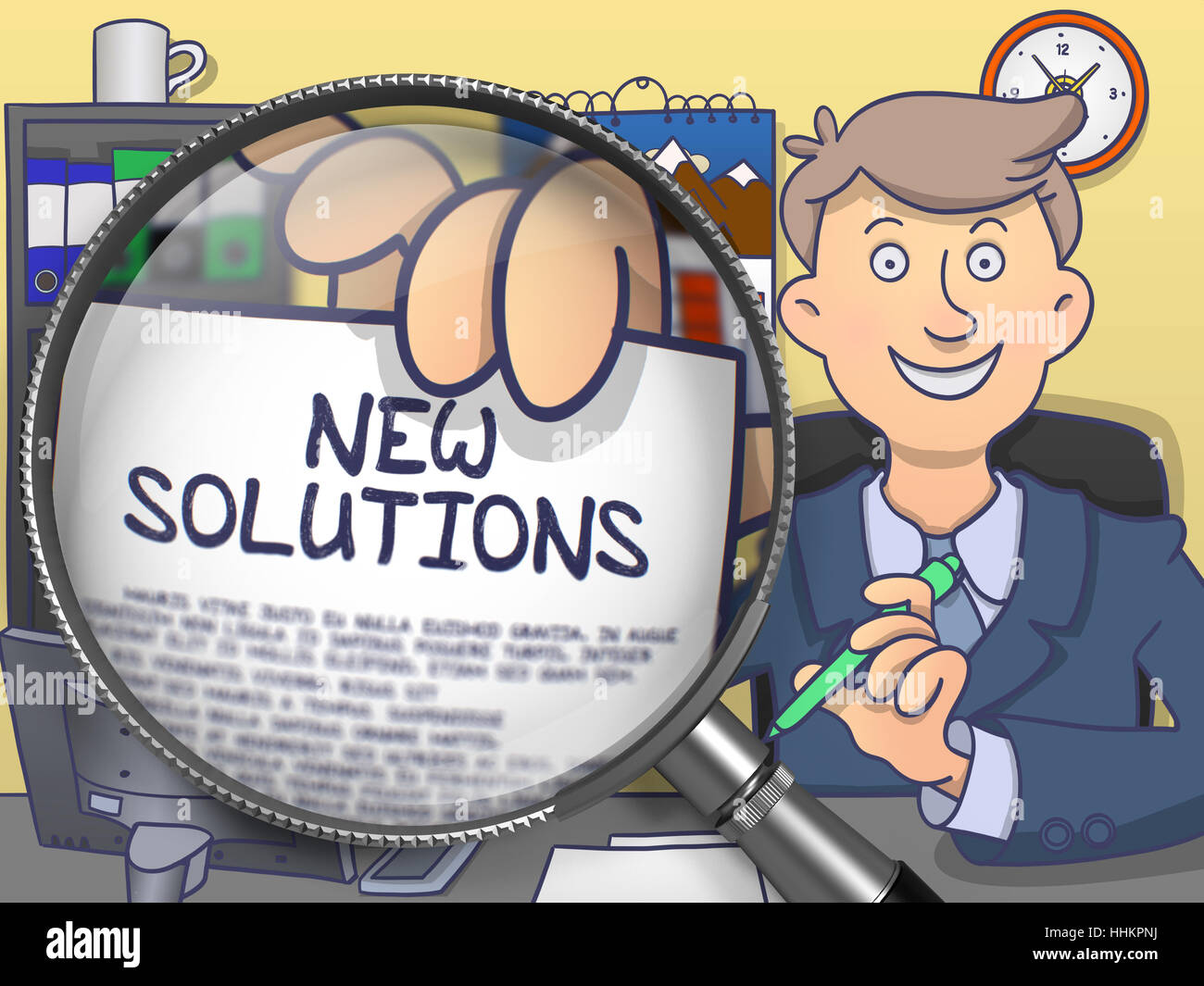 New Solutions through Magnifier. Doodle Design Stock Photo - Alamy