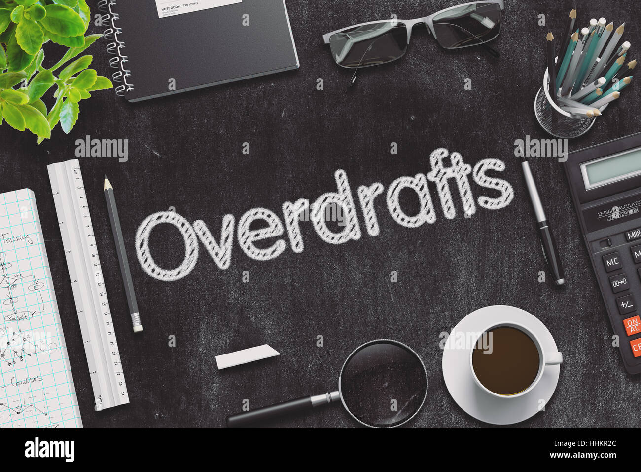 Overdrafts on Black Chalkboard. 3D Rendering Stock Photo - Alamy
