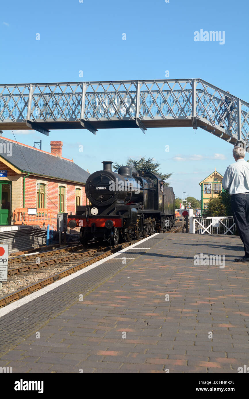 Steam train arriving at the the old railway station in Sheringham ...