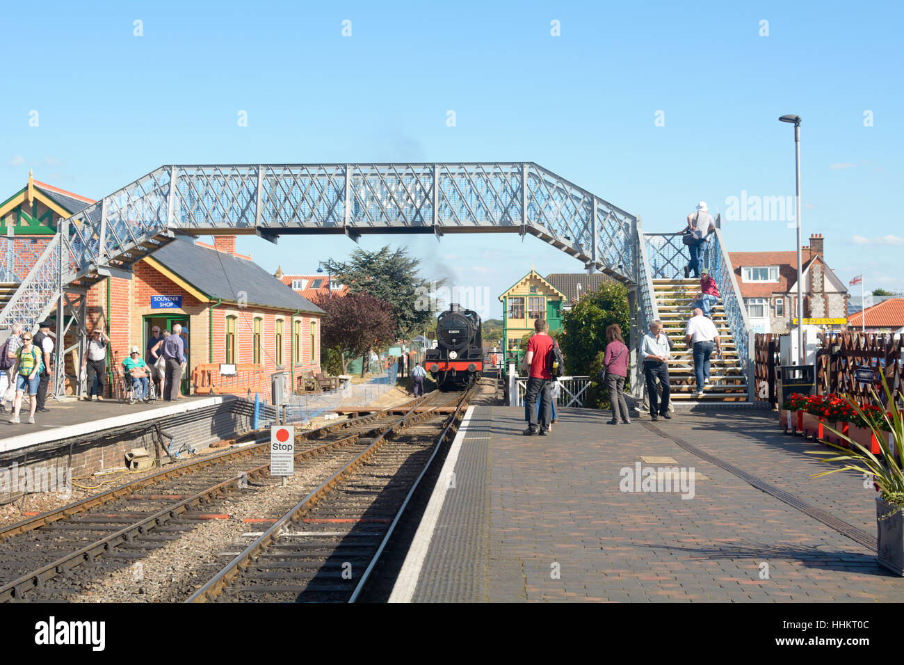 Steam train arriving at the the old railway station in Sheringham ...