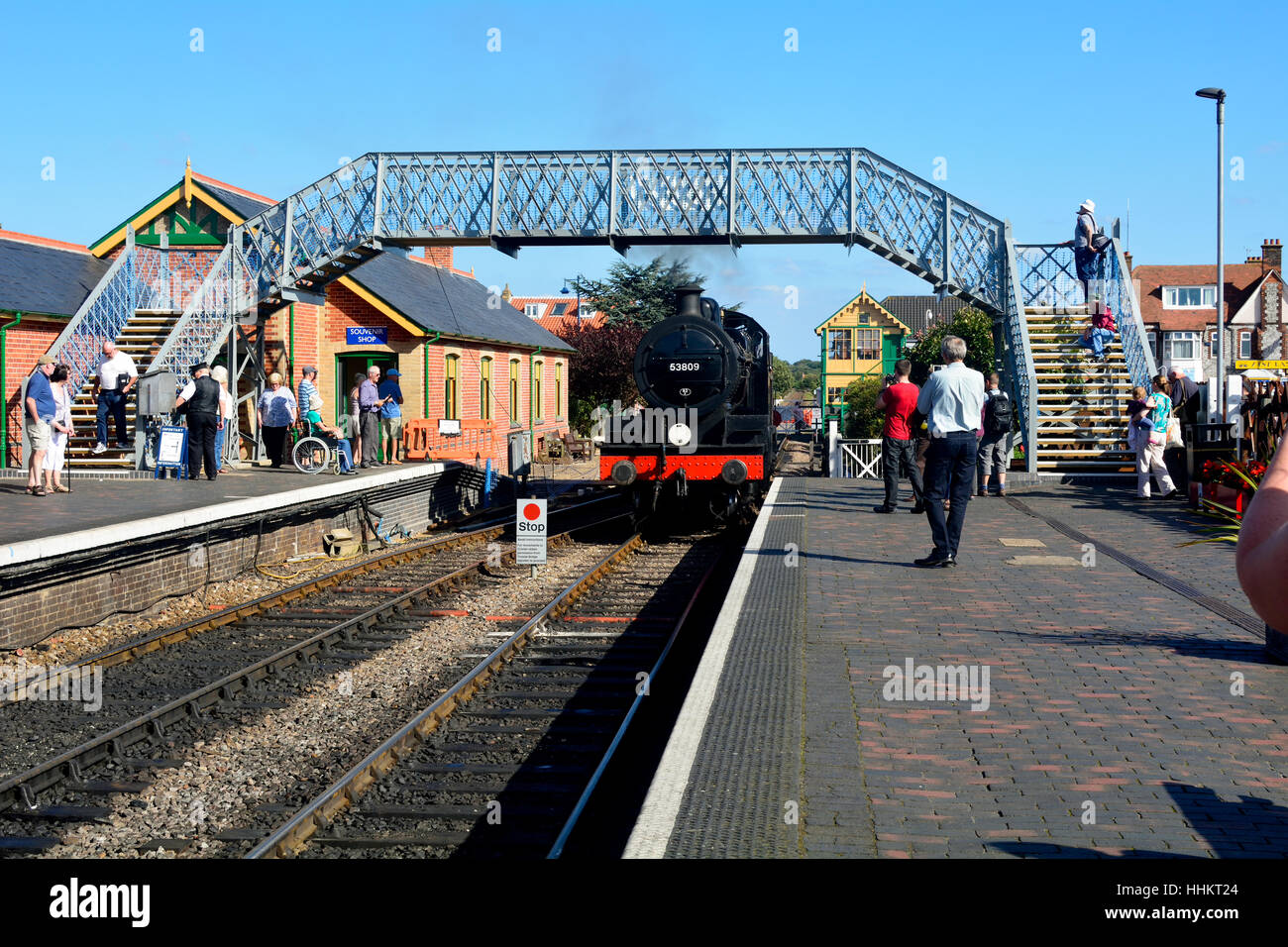 Steam train arriving at the the old railway station in Sheringham ...