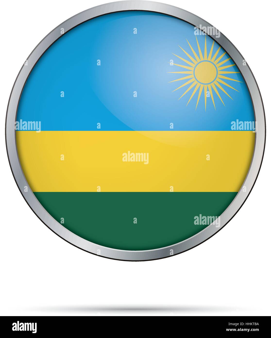 Vector Rwandan flag button. Rwanda flag in glass button style with metal frame Stock Vector ...