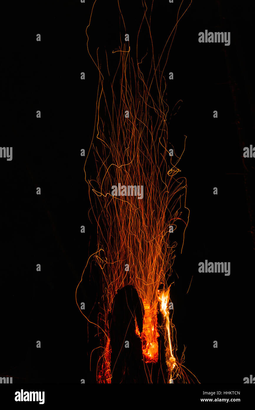 Wood burning during a forest fire - like a volcanic eruption Stock ...