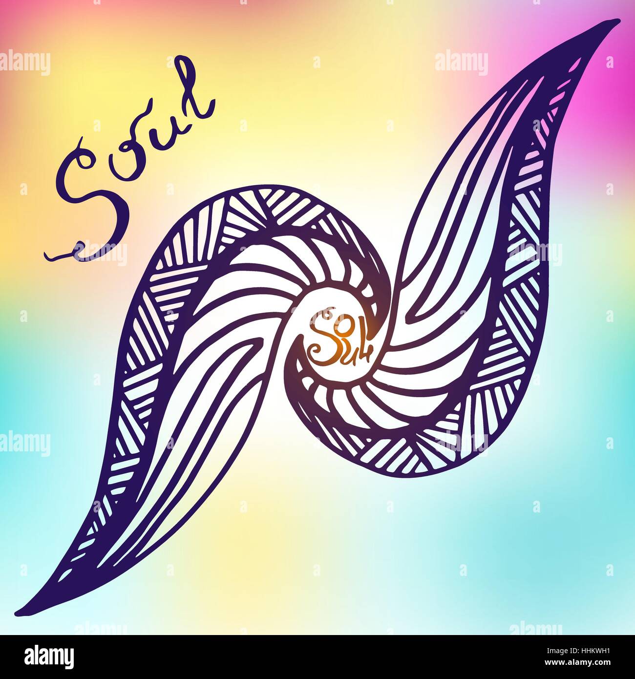 Hand sketched abstract element with lettering on blur background. Soul ...