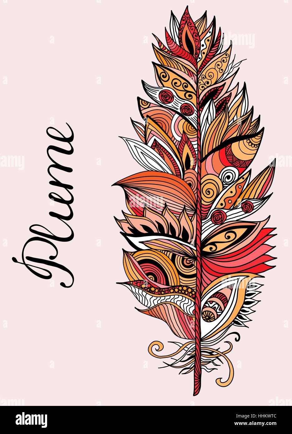 Color hand drawn plume with lettering. Vector illustration Stock Vector ...