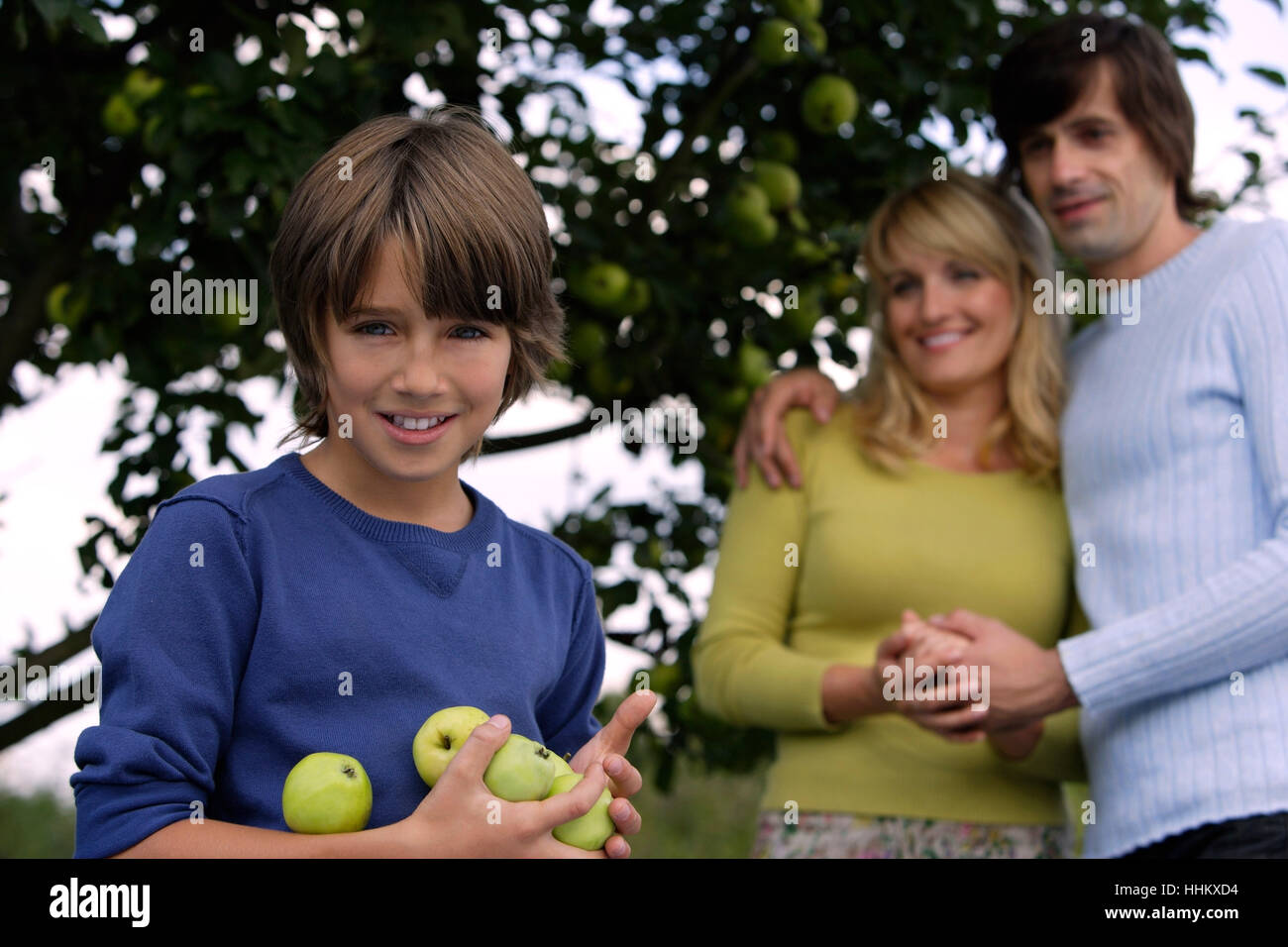 family under apple tree Stock Photo - Alamy
