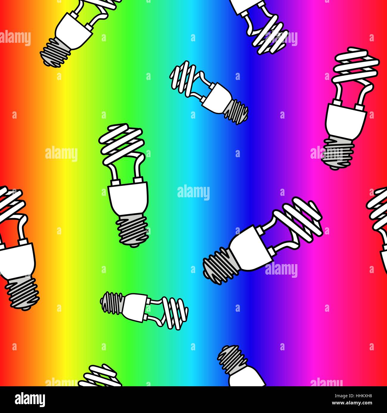 Energy saving light bulbs seamless pattern on the rainbow background. Vector illustration Stock ...