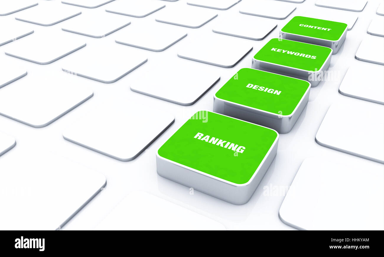 3d pads green - design content keywords ranking 6 Stock Photo - Alamy