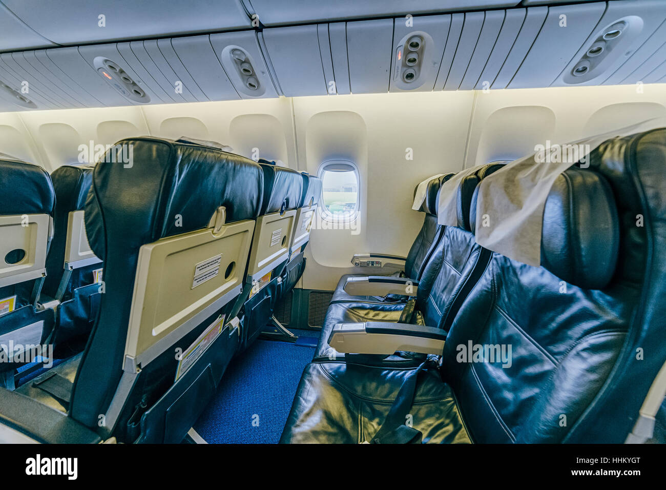 Airplane on the airfield. Inside the cabin . View of the window Stock ...