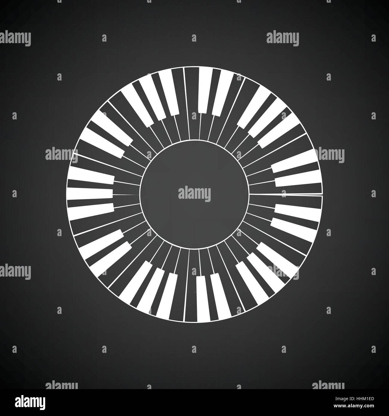 Piano circle keyboard icon. Black background with white. Vector ...