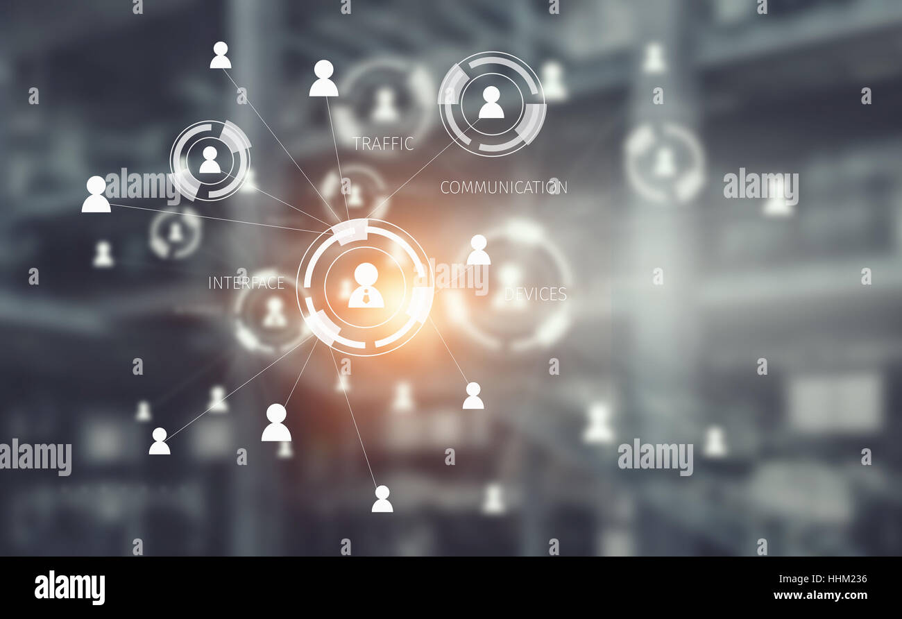 Office interior and social connection lines as networking concept ...