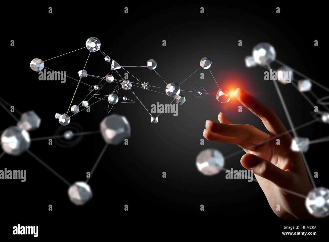 Businesswoman hand demonstrating digital connection lines in palm. 3D ...