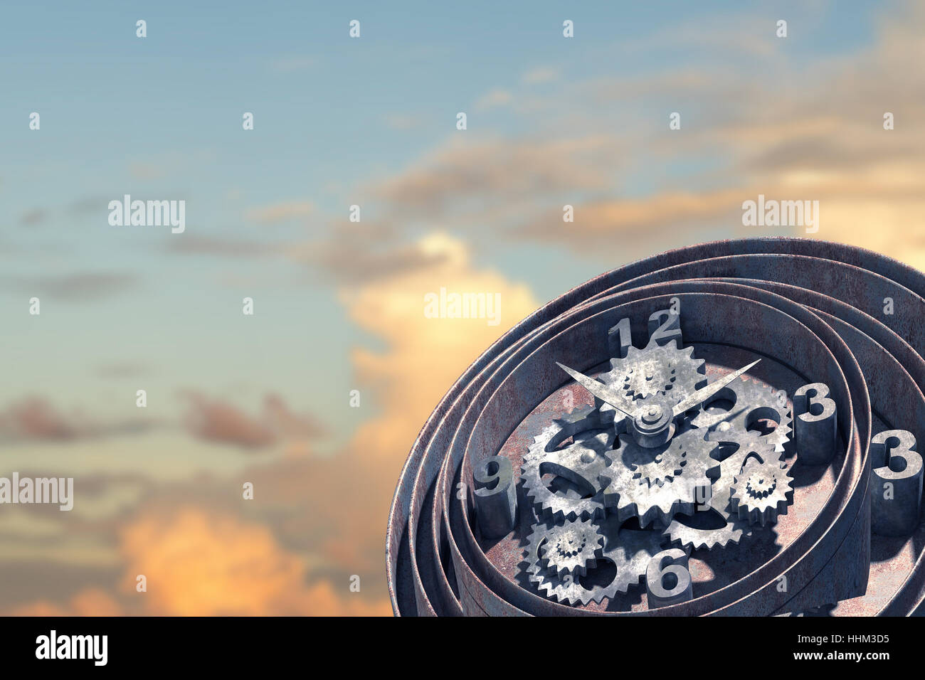 Time concept image with old clock mechanism against nature background ...