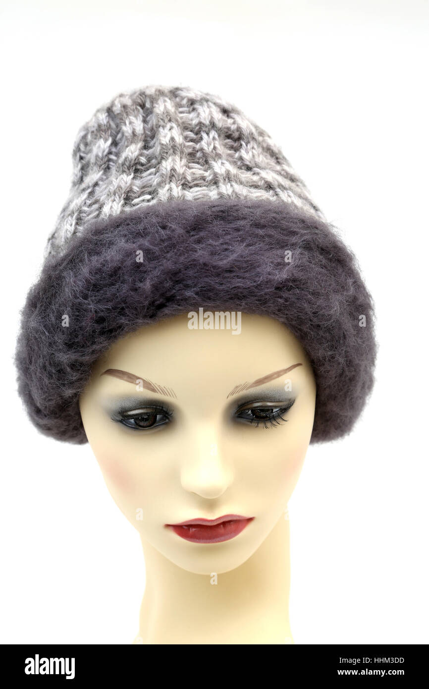 Grey And White Woolly Winter Hat Stock Photo - Alamy