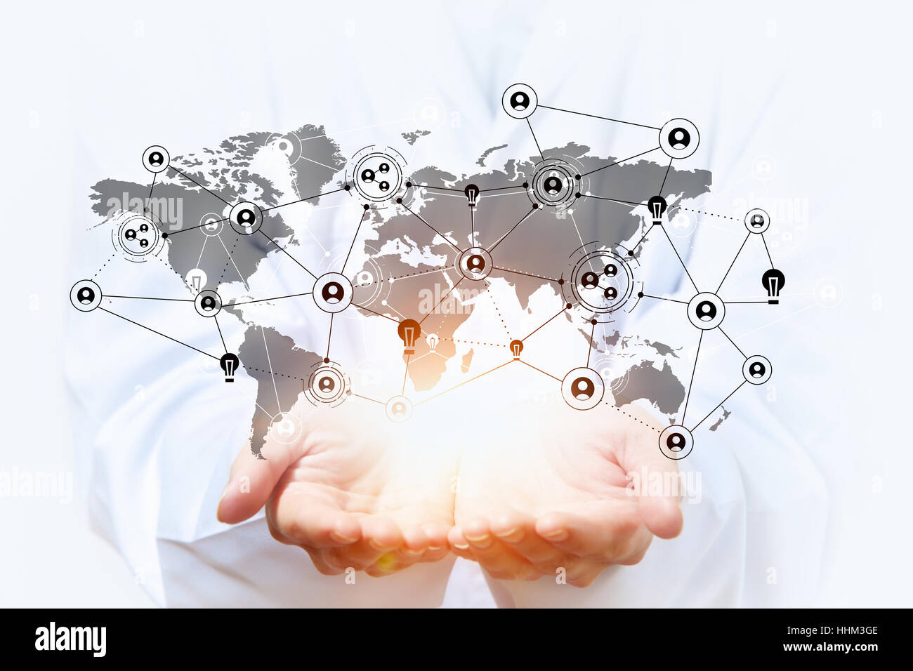 Close of person presenting social network concept in palms. 3D ...