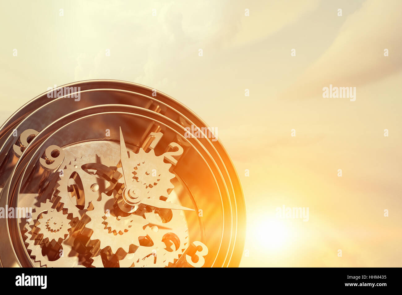 Time concept image with old clock mechanism against nature background ...