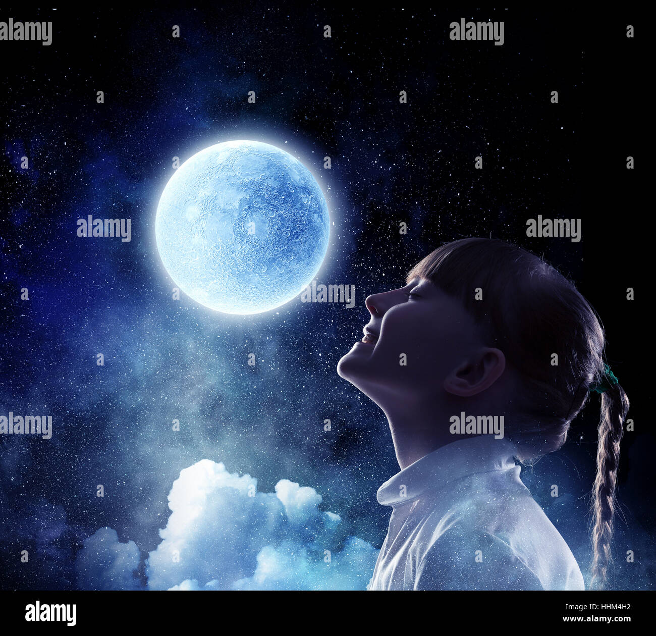 Profile image of cute girl and night sky background Stock Photo - Alamy