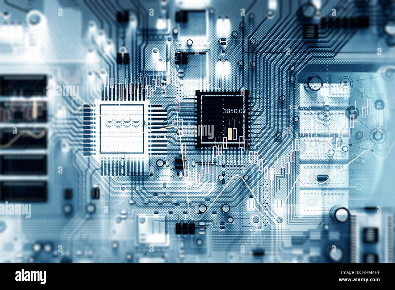Abstract image of microcircuit against a media background Stock Photo ...
