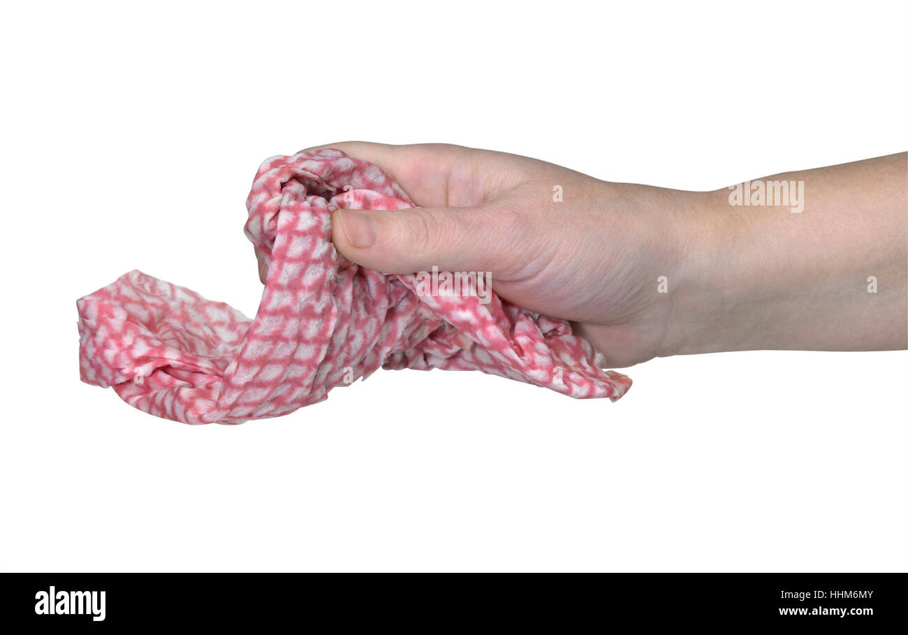 studio photography of a hand wiping up with a cleaning cloth in white ...