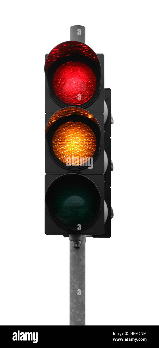 red and yellow traffic control signal isolated on white Stock Photo - Alamy