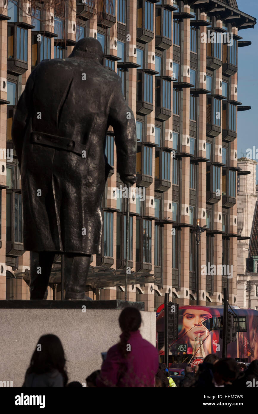 The stooping figure of wartime Prime Minister Winston Churchill looks ...