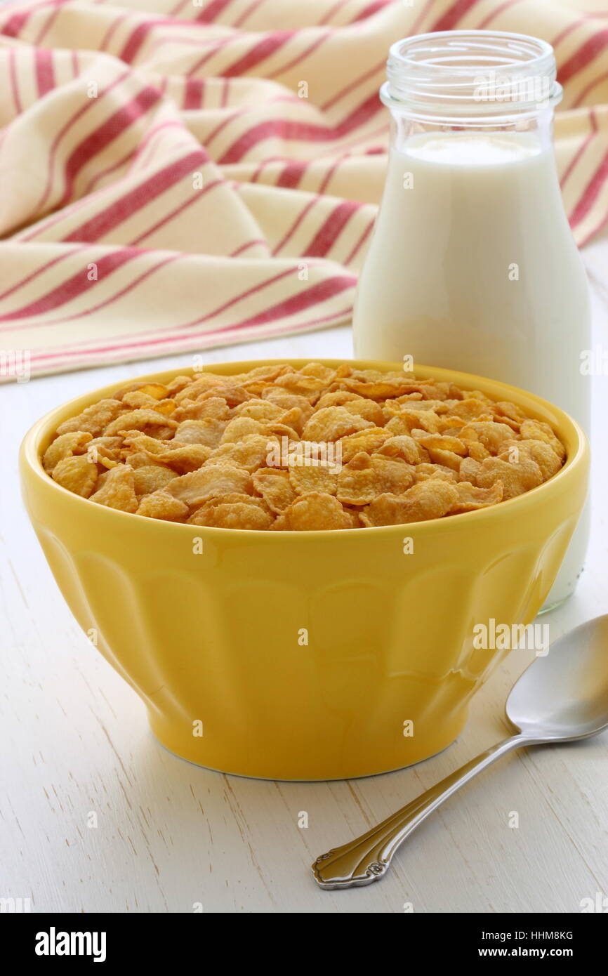 Delicious and nutritious breakfast corn flakes on retro vintage styling ...