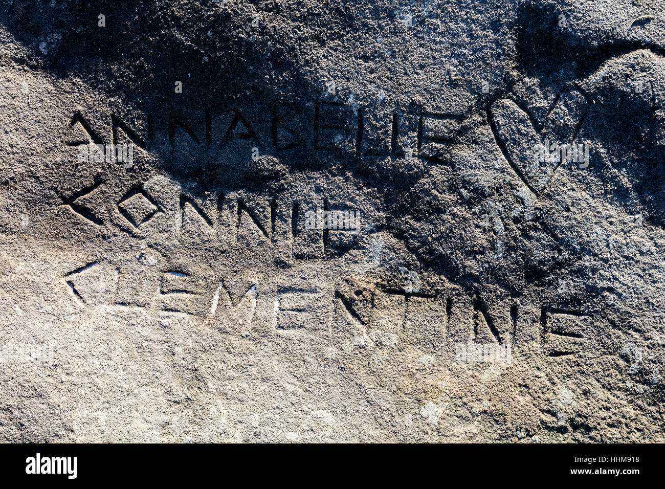 Girls names carved into Wellington rocks, Royal Tunbridge Wells, Kent ...