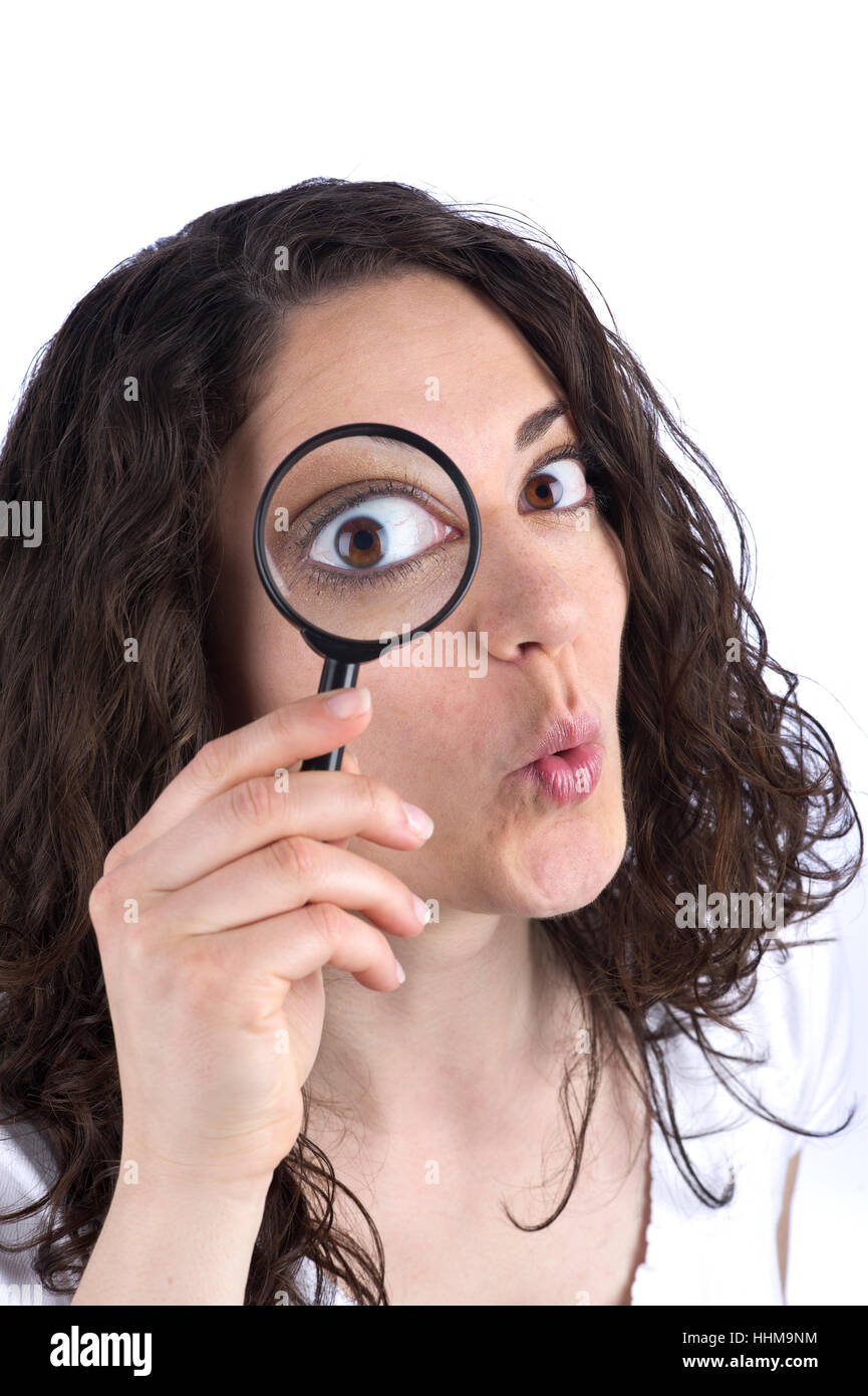 woman with magnifying glass Stock Photo - Alamy