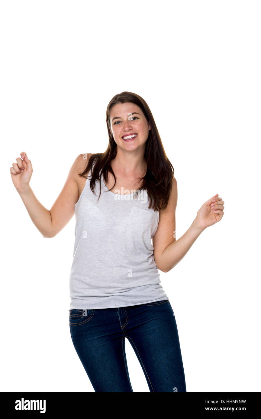 attractive woman dancing alone Stock Photo - Alamy