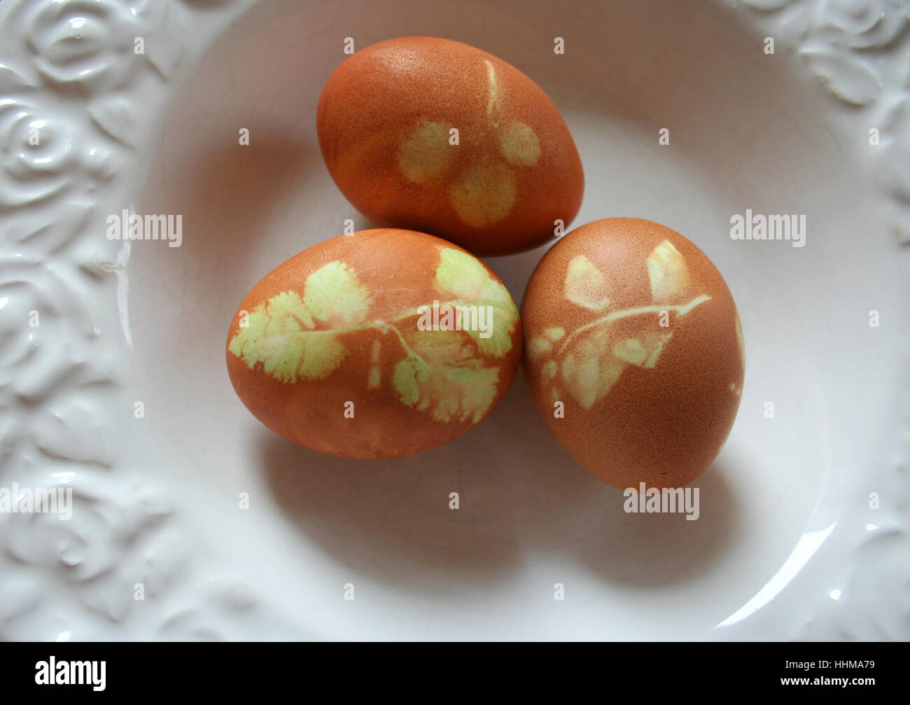 easter, plate, three, tinted, eggs, Easter eggs, natural colour, indoor ...