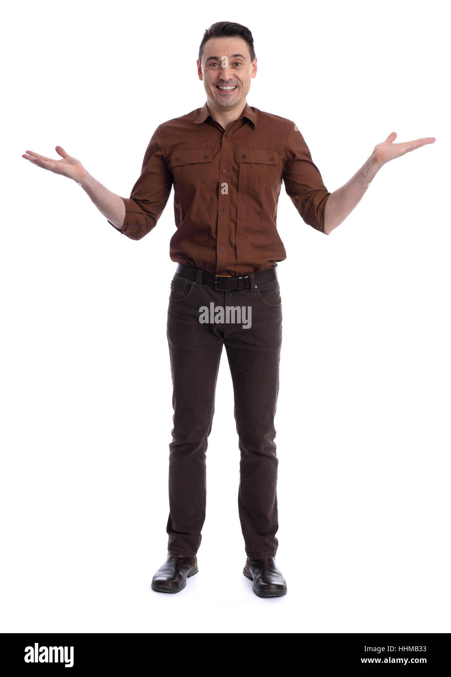 Full length man hands up Cut Out Stock Images & Pictures - Alamy