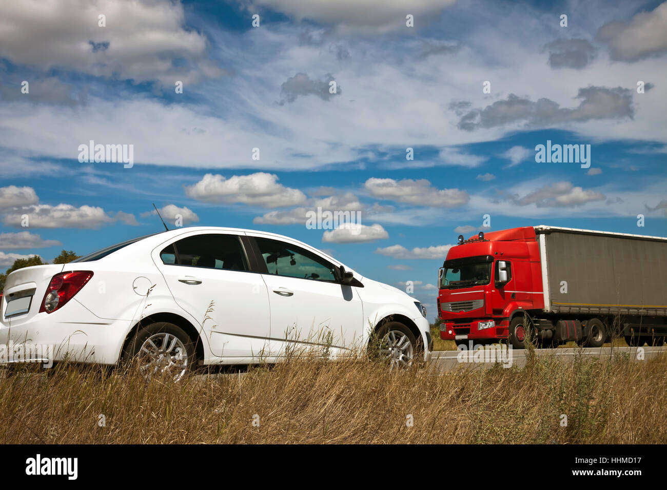 car and truck on the opposite direction Stock Photo - Alamy