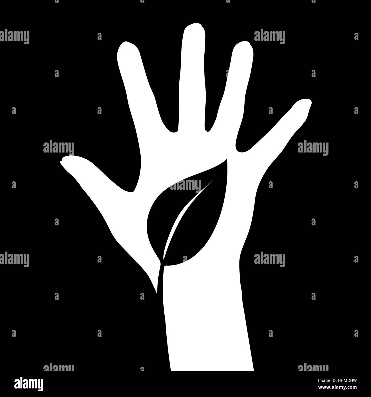 Hand and Leaf silhouette. Illustration on white background Stock Photo ...