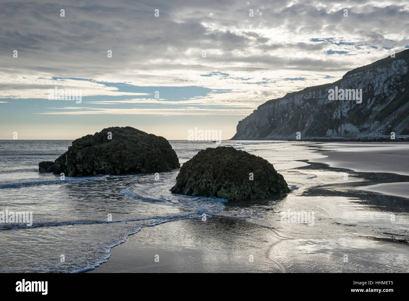 Rocky outcrops on the beach at Speeton sands, Filey Bay, North ...