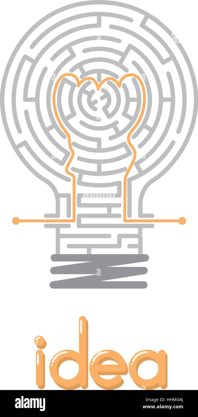 the maze in light bulb, maze idea game, labyrinth, vector illustration ...