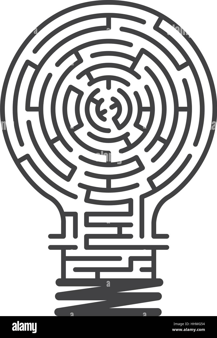 the maze in light bulb, maze idea game, labyrinth, entry and exit ...