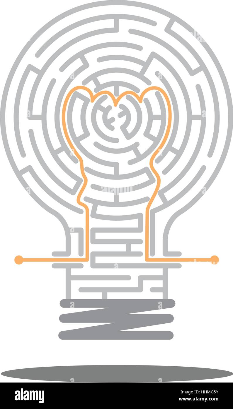 the maze in light bulb, maze idea game, labyrinth, vector illustration ...
